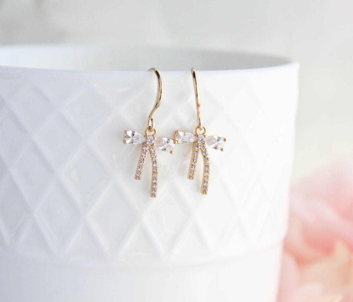 Tiny Crystal Bow Earrings | gold or silver – A Pocket of Posies